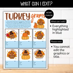 PTA PTO Turkey Grams Fundraiser Flyer Template, Autumn School ...