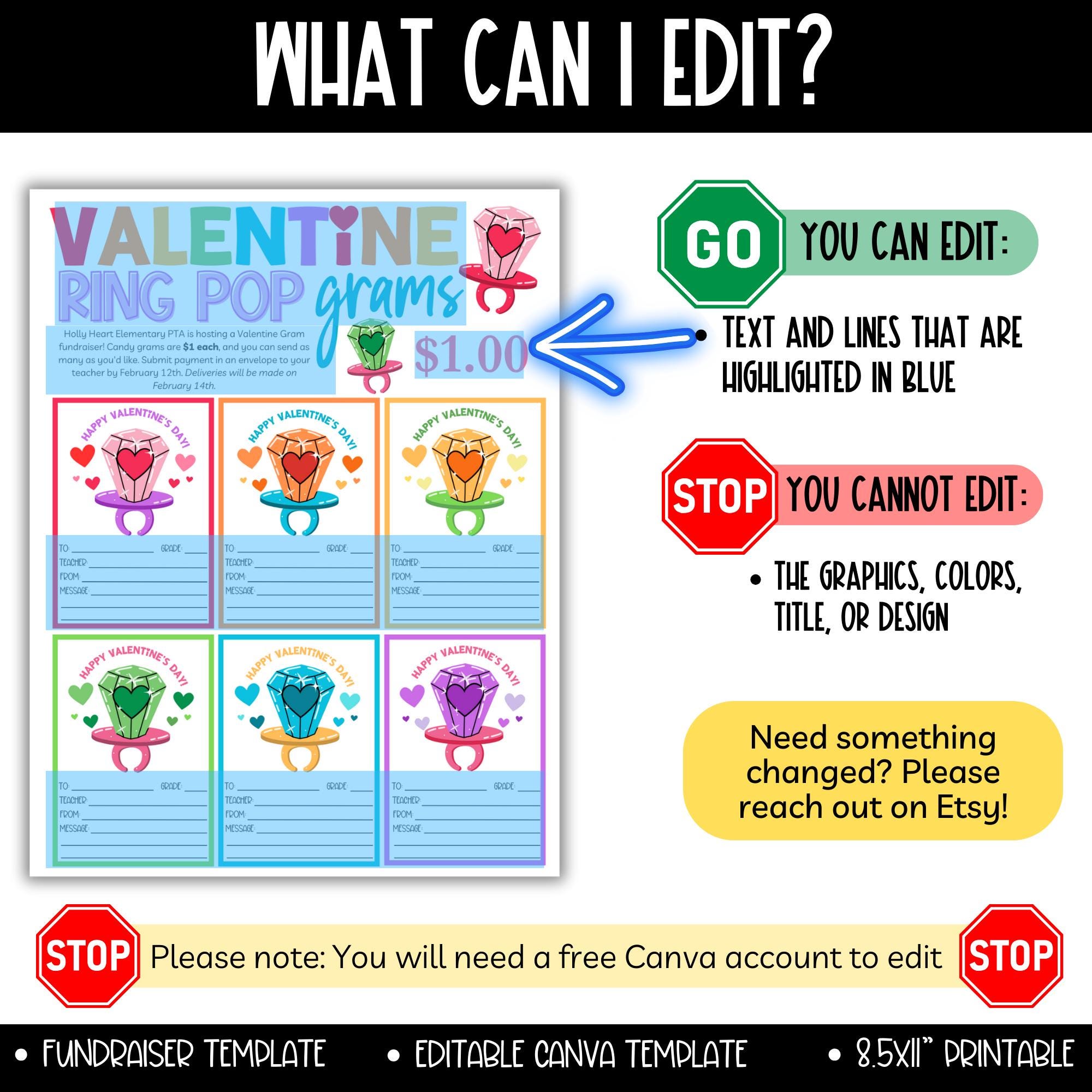 Valentine's Day Ring Pop Gram School Fundraiser Gift Tag Flyer ...