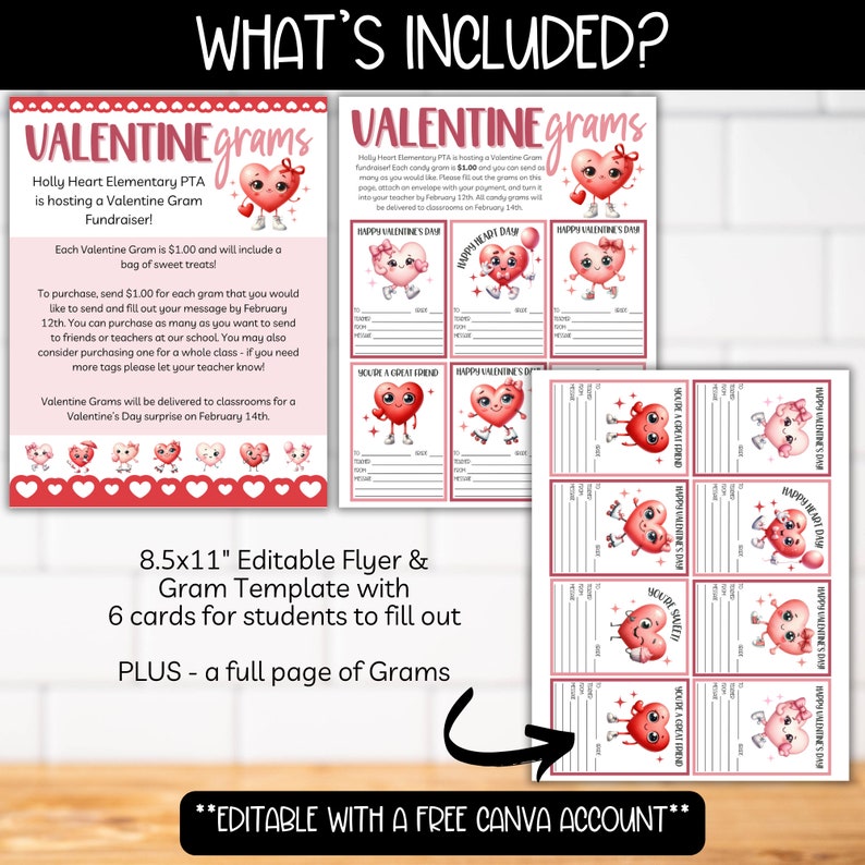 Valentine's Day Candy Gram Pink Red Heart Lollipop Editable Fundraiser ...