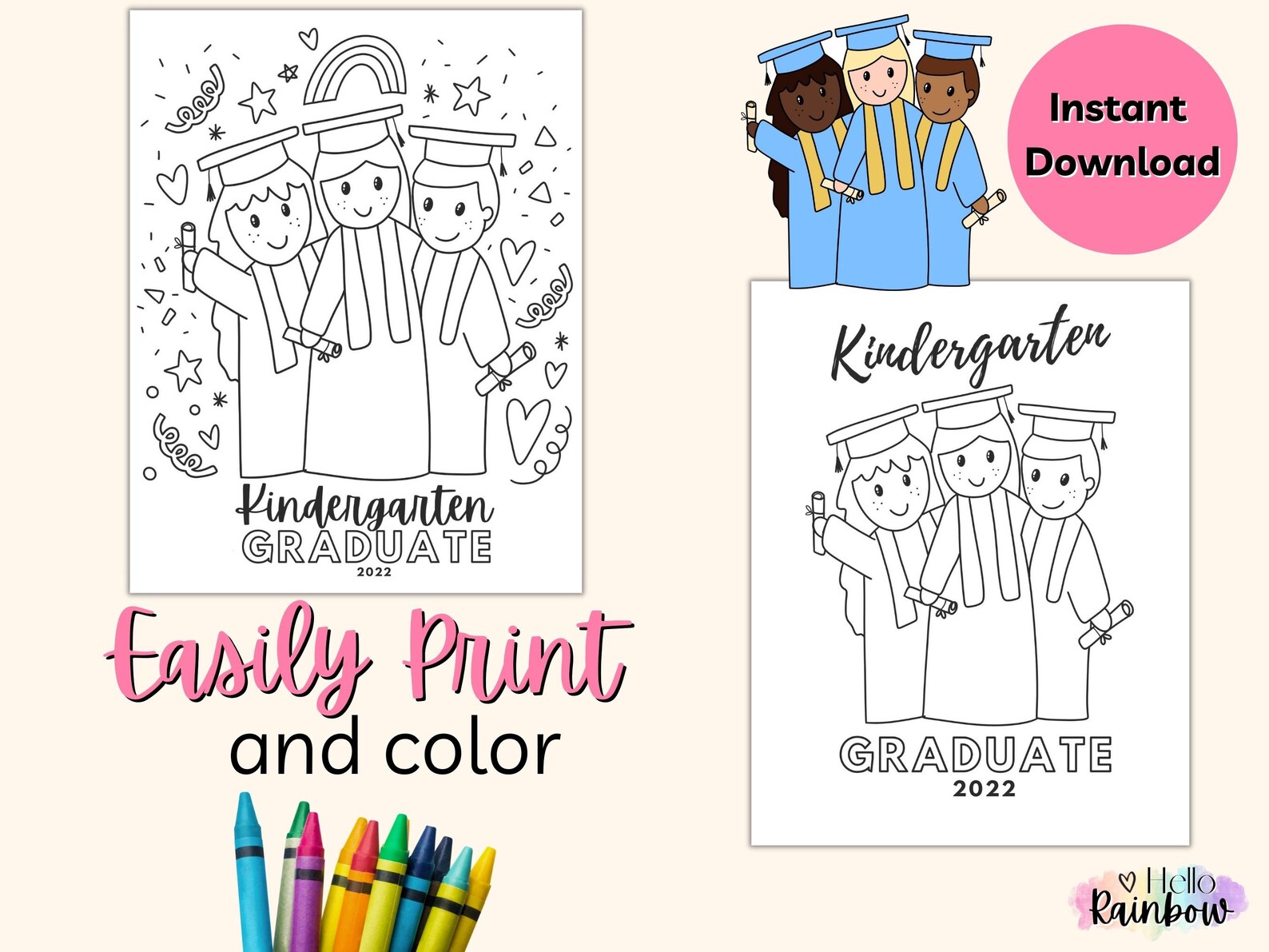 Kindergarten Graduation Coloring Page for Kids Graduation | Etsy