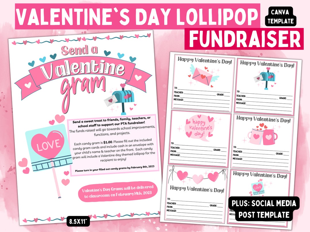 PTA PTO Valentine's Day Candy Gram School Fundraiser Flyer Template ...