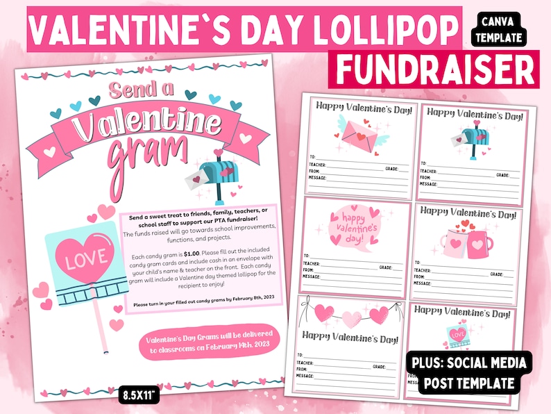 PTA PTO Valentine's Day Candy Gram School Fundraiser Flyer Template ...