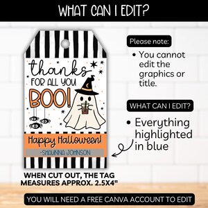 Halloween Coffee Ghost Gift Tags, Fall Thanks for All You Do Tag, Boo ...