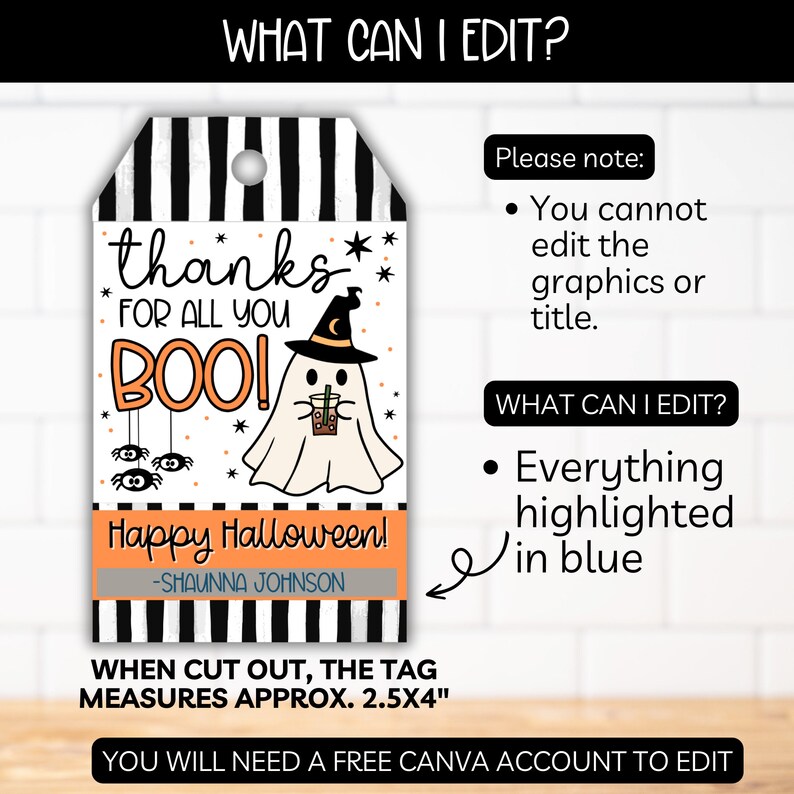 Halloween Coffee Ghost Gift Tags, Fall Thanks for All You Do Tag, Boo ...