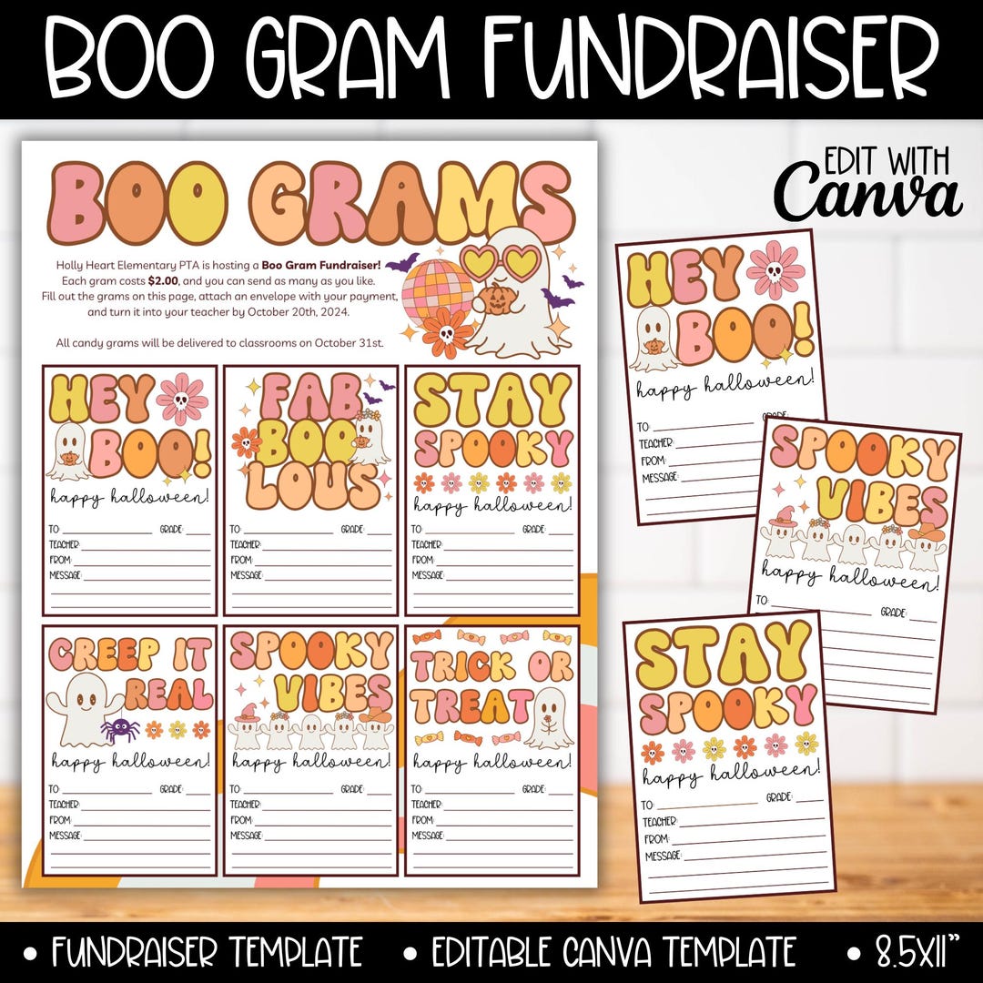 Halloween Boo Gram School Fundraiser Flyer Template, PTA PTO Groovy ...