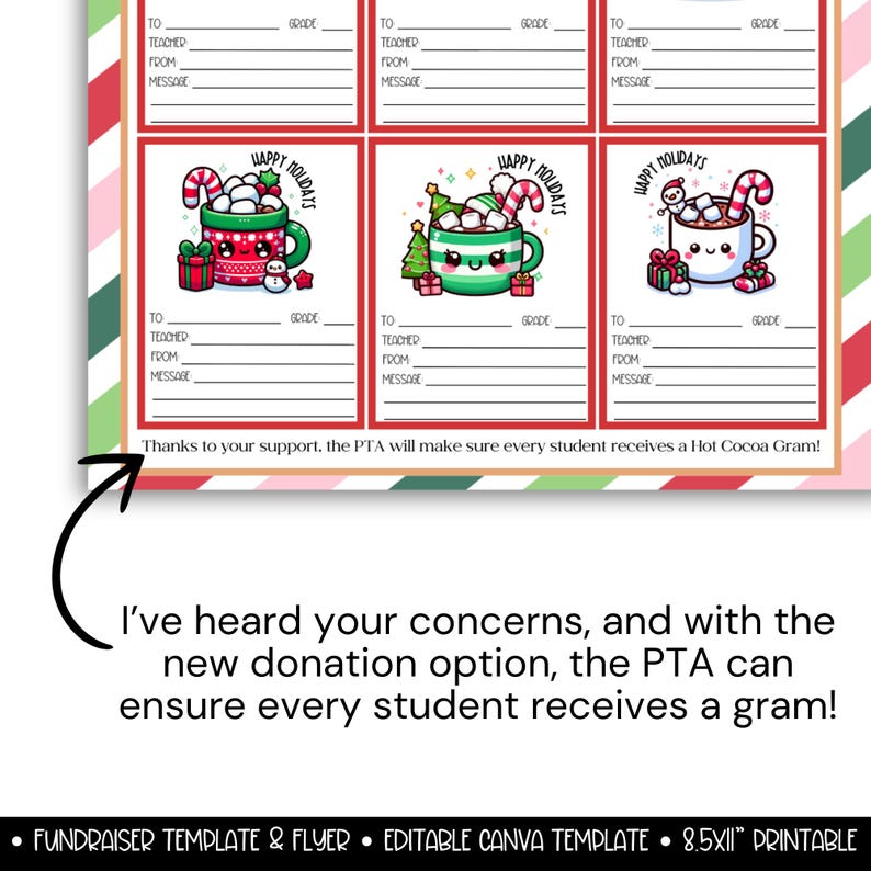 Hot Cocoa Gram Fundraiser Flyer Order Form, Candy Cane Grams, Christmas ...