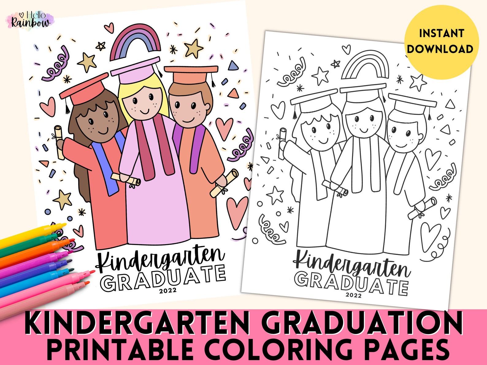 Kindergarten Graduation Coloring Page for Kids Graduation | Etsy