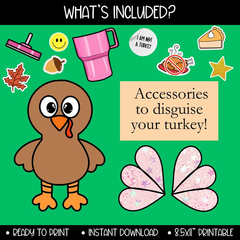 Pink Stanley Cup Turkey Disguise Printable Craft Kit, Coloring Turkey ...