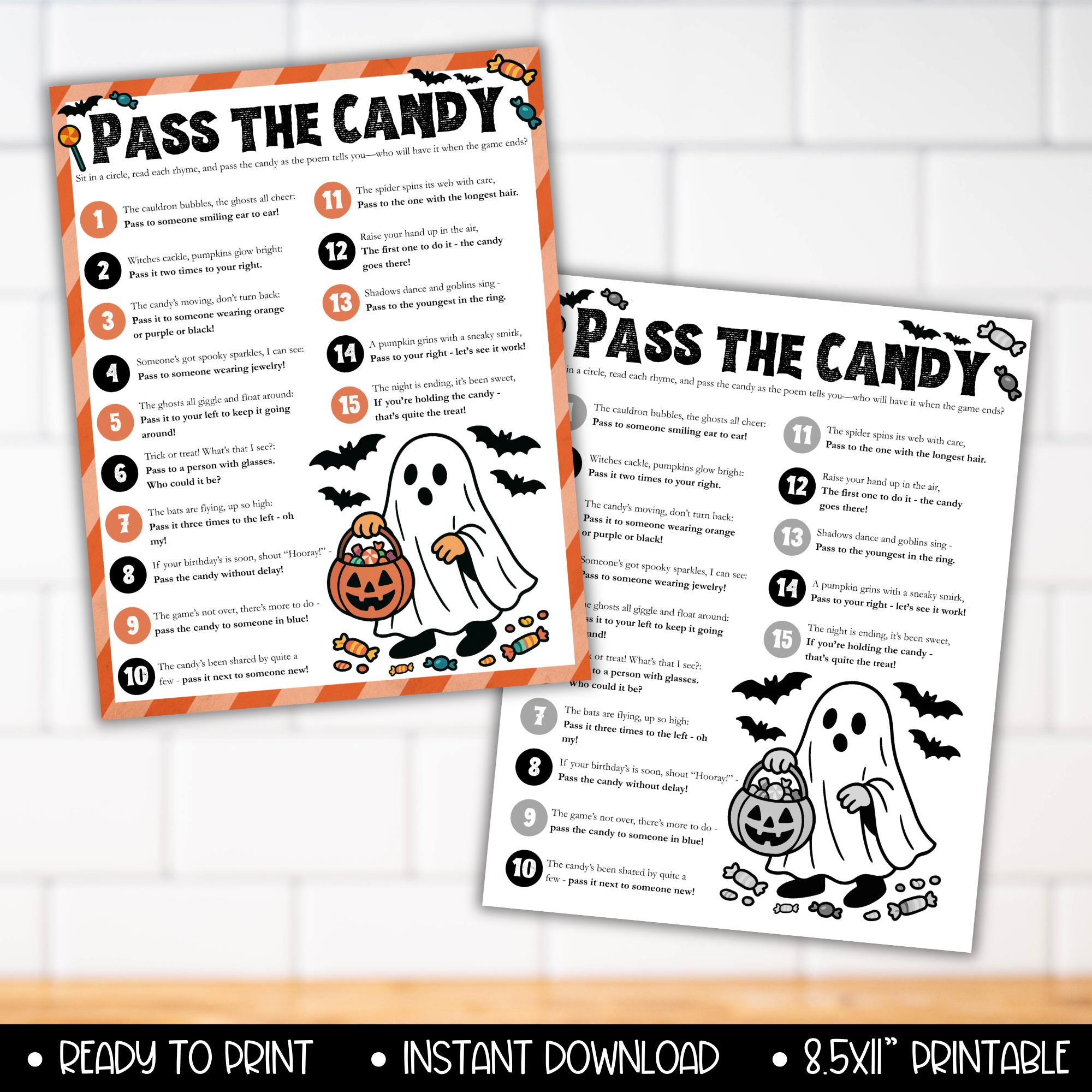 Halloween Pass the Candy Game, Printable Halloween Activity, Pass the ...