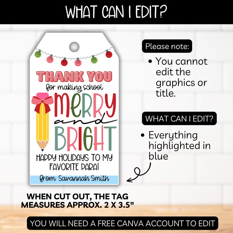 Paraprofessional Para Christmas Gift Tag Card, PTA PTO Teacher Para ...