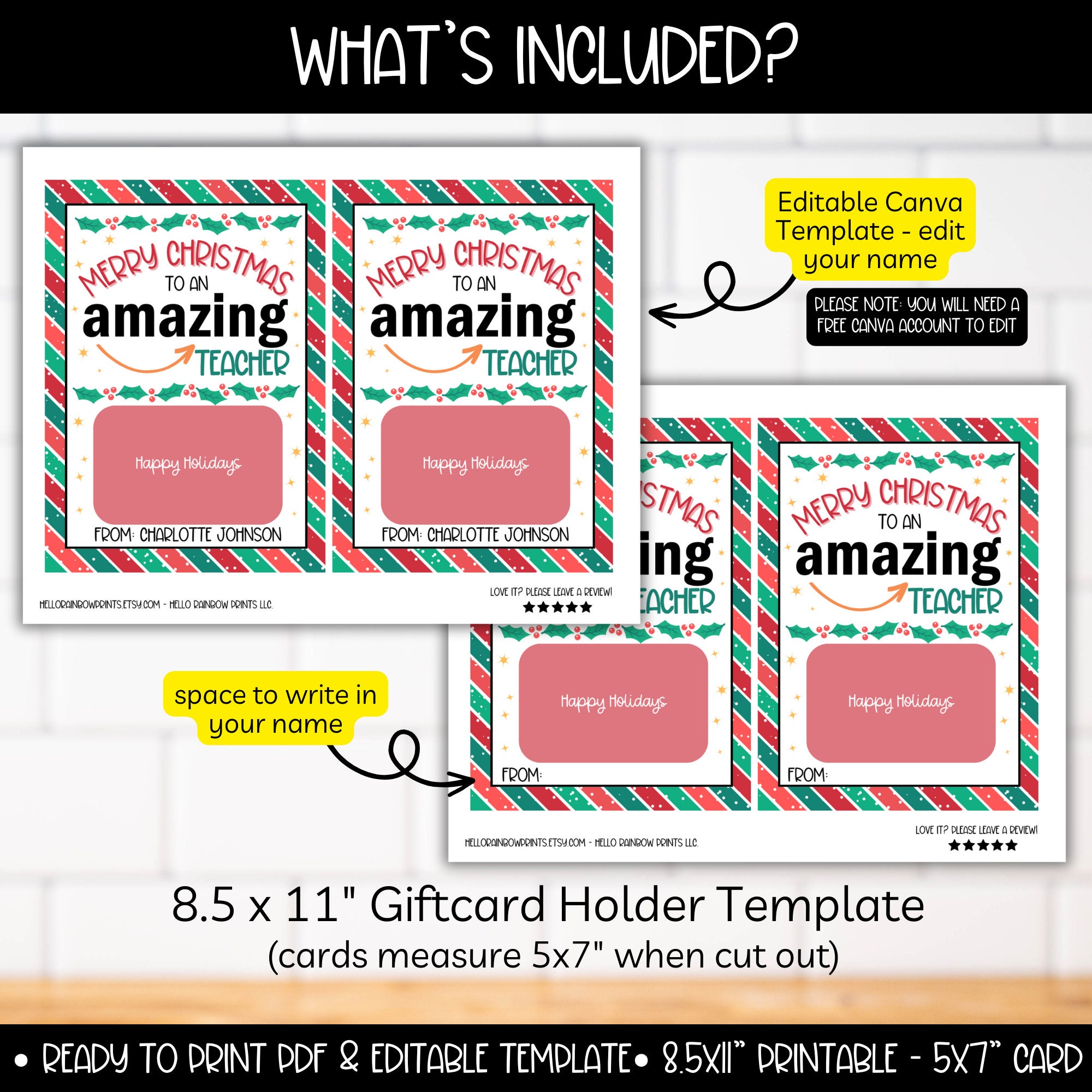 Festive Christmas Teacher Gift Card Holder, Last Minute Holiday Teacher ...