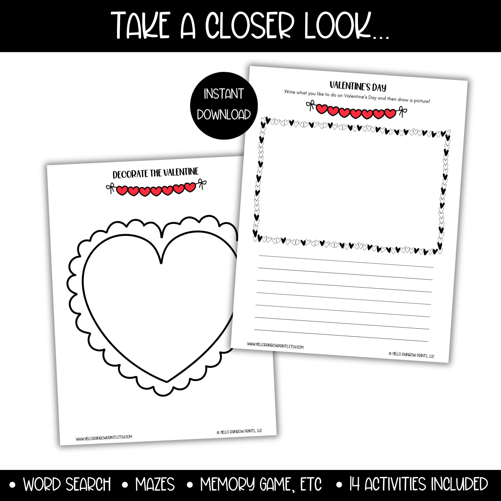 Valentine's Day Activity Workbook Busy Book Craft Work Printable Bundle ...