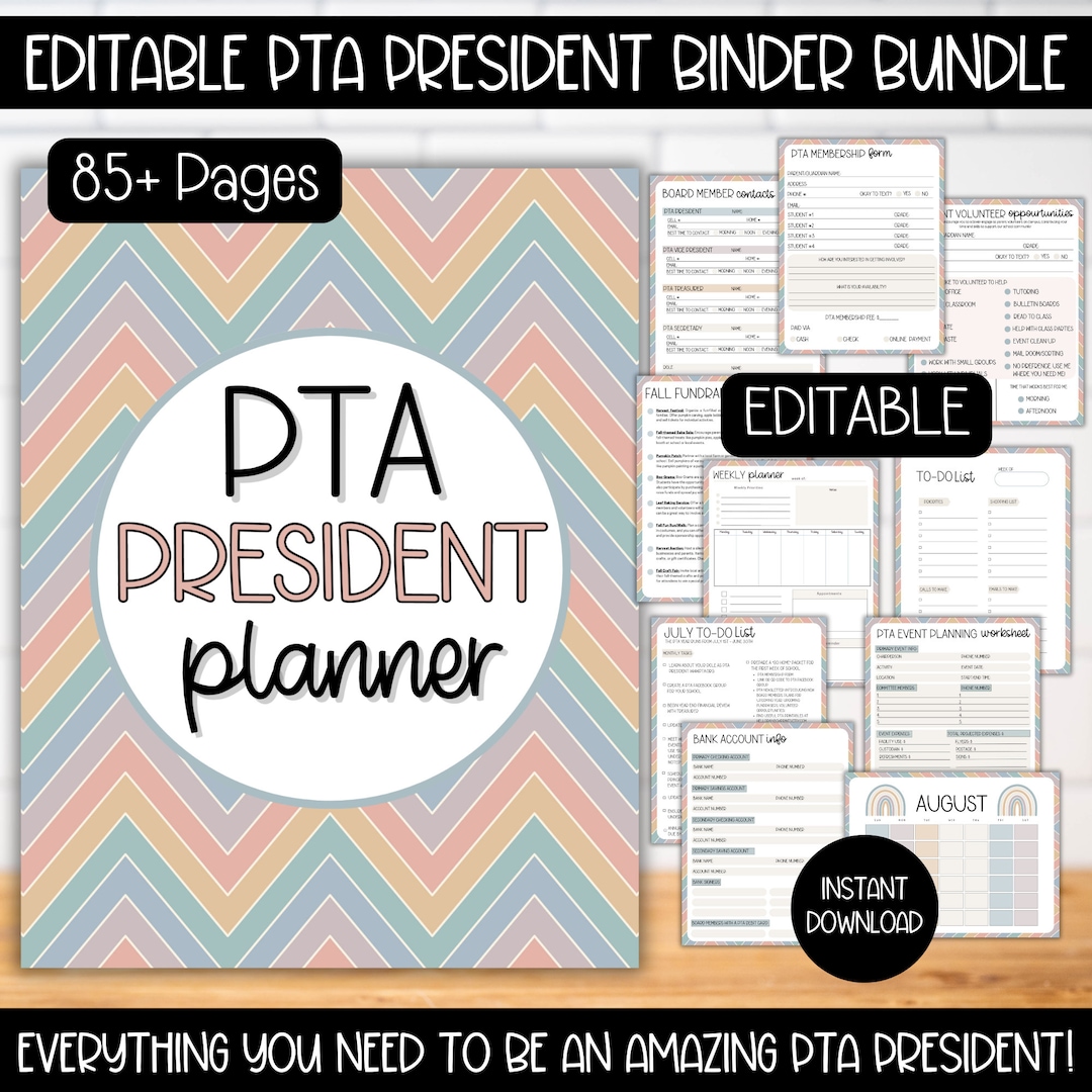 EDITABLE PTA President Planner, PTA Binder Template Bundle, Pta ...
