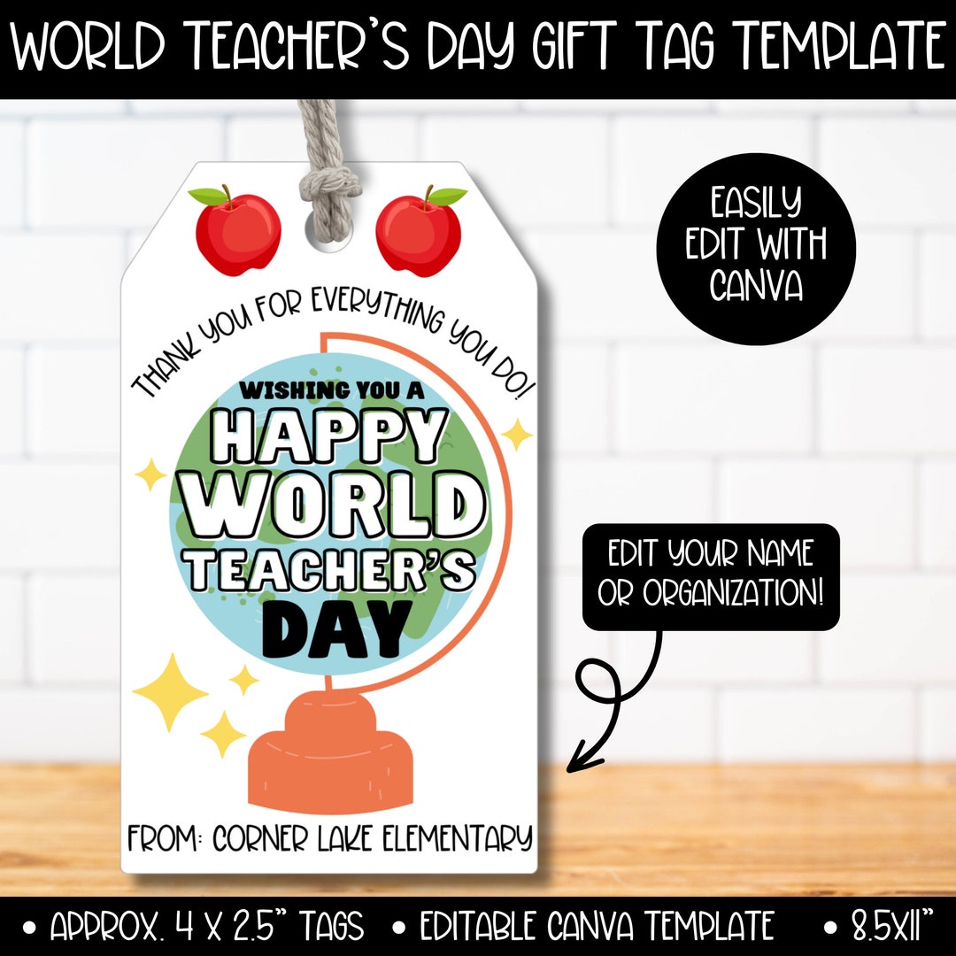World Teacher's Day Gift Tag, Teacher Appreciation Thank You Gift Tags ...