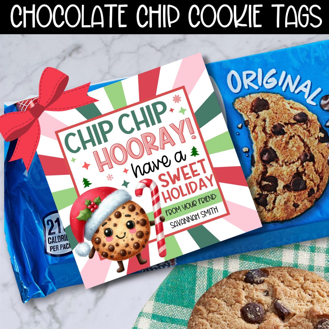 Christmas Chocolate Chip Cookie Gift Tags, Sweet Holiday for Coworker Teacher Staff Clients Team ...