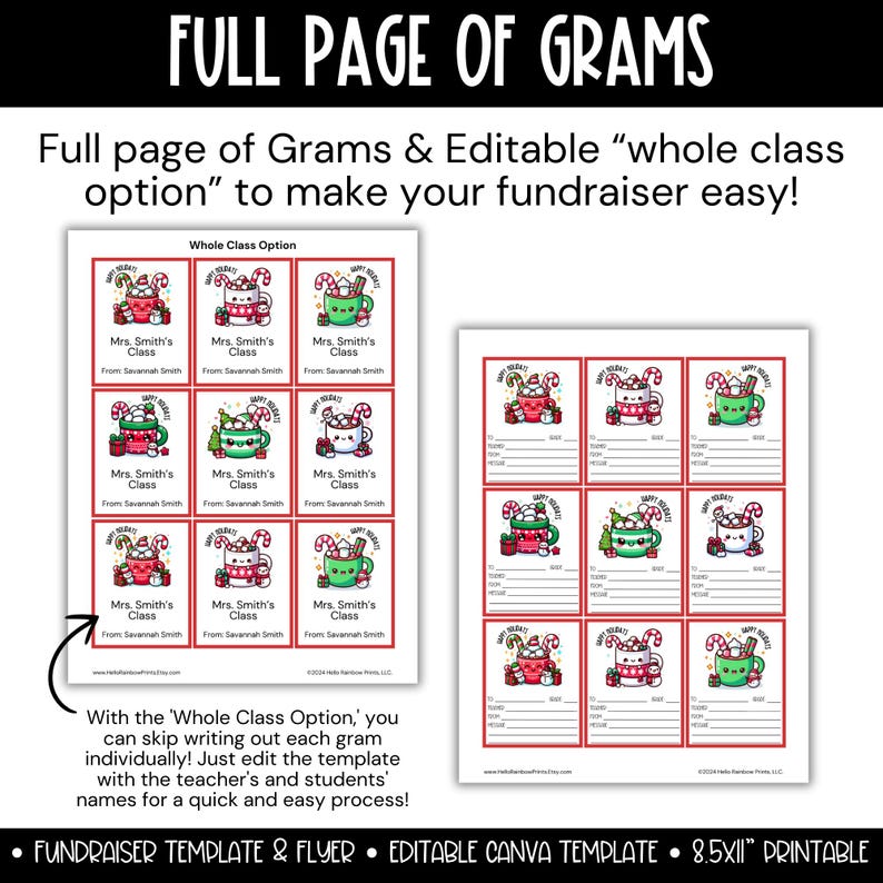 Hot Cocoa Gram Fundraiser Flyer Order Form, Candy Cane Grams, Christmas ...
