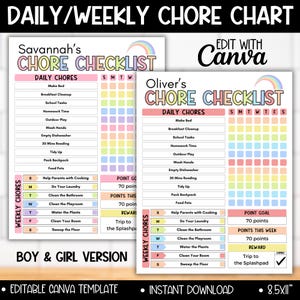 Editable Weekly Kids Chore Chart Printable, Kid to Do List, Daily ...
