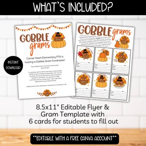 PTA PTO Gobble Gram Thanksgiving Fundraiser Flyer Template, School ...