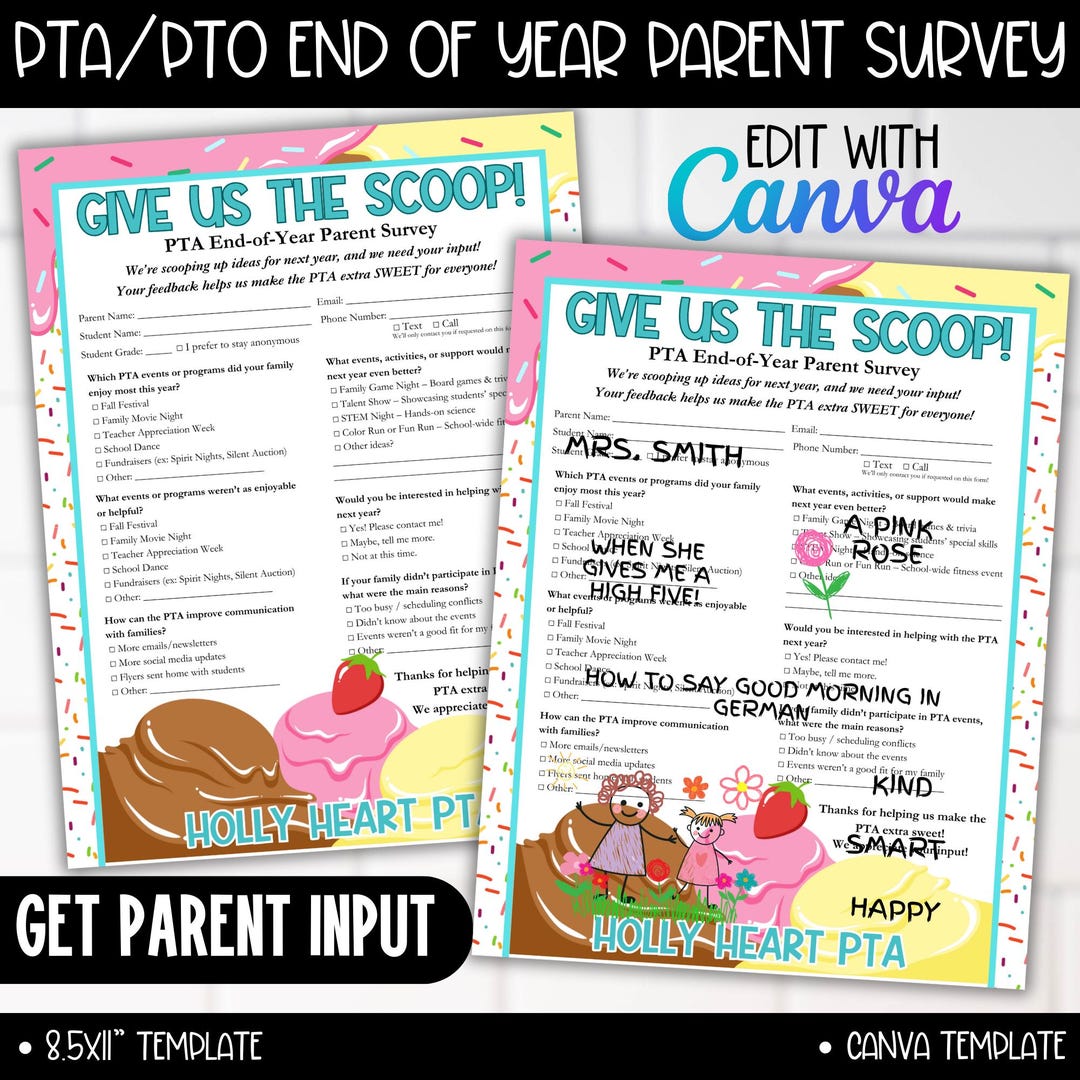 PTA End of Year Parent Survey Form, PTO Give Us the Scoop Ice Cream ...