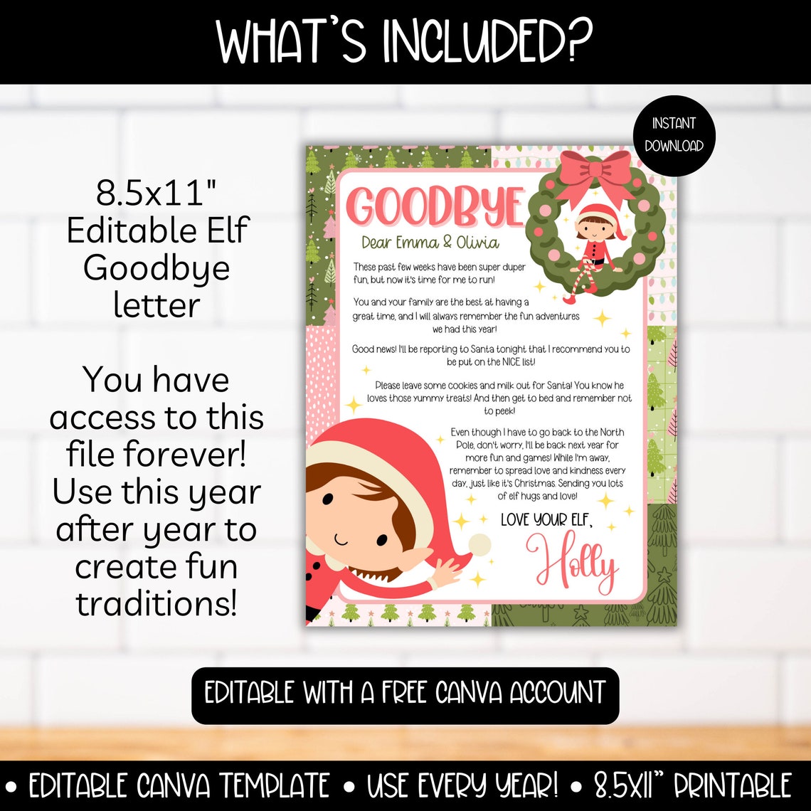 Pink Girl Elf Goodbye Letter, Elf Farewell Letter, Printable Elf Notes ...