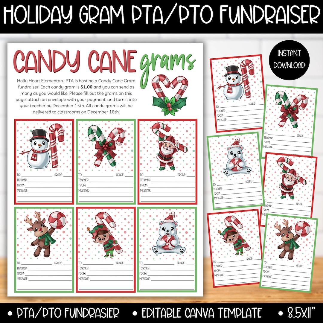 Christmas Candy Cane Grams, PTA PTO Fundraiser Flyer, Printable ...