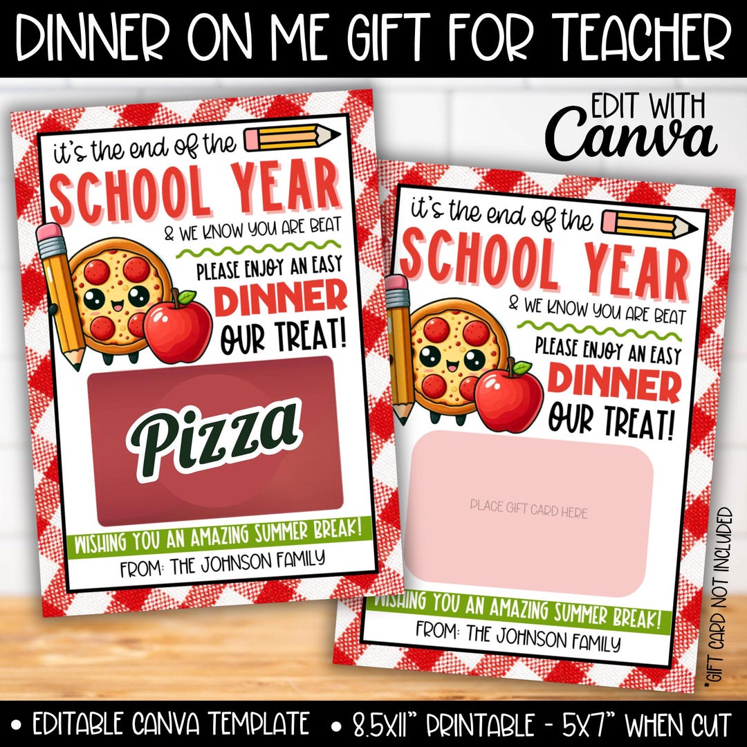 Last Day of School Dinner on Me Teacher Gift Card Holder, End of Year ...