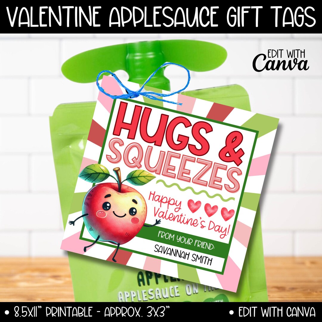 Valentine Applesauce Pouch Gift Tags, Valentine's Day Non Candy ...