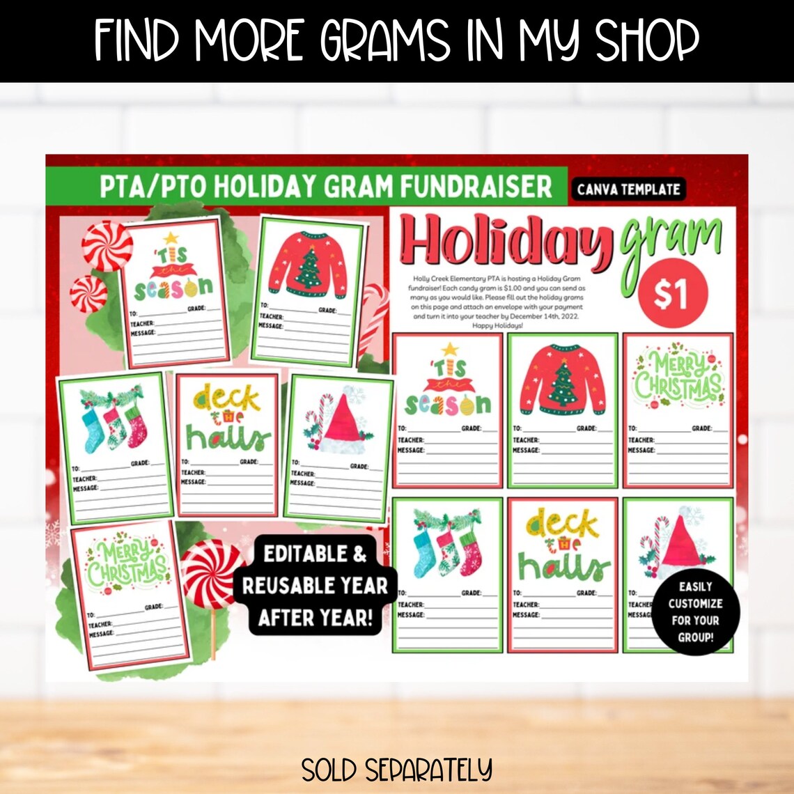 PTA PTO Christmas Holiday Gram Fundraiser Flyer Template, Winter School ...
