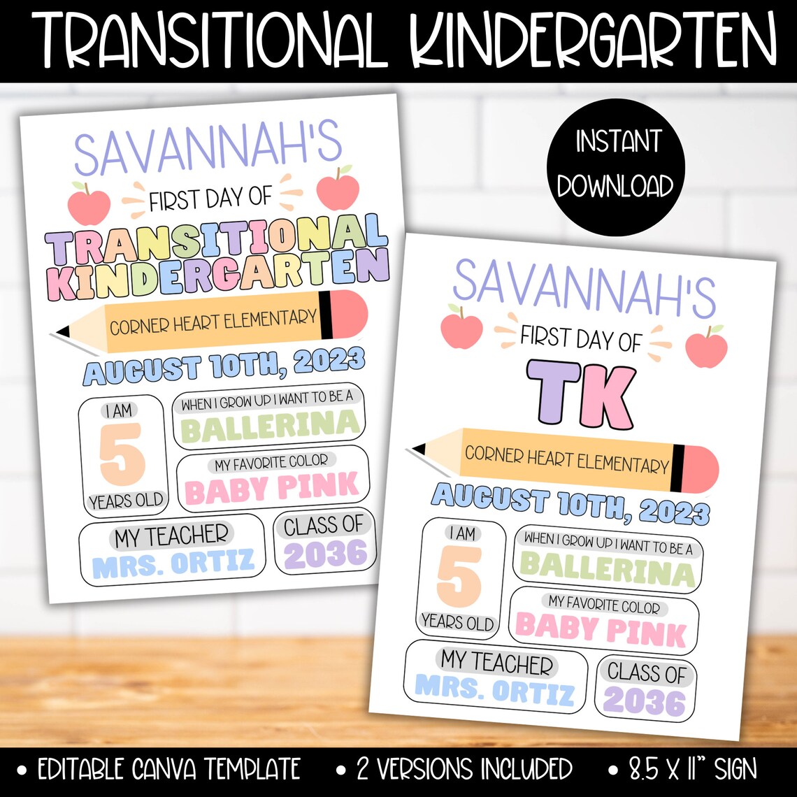First Day of TK Sign Printable, First Day of Transitional Kindergarten ...