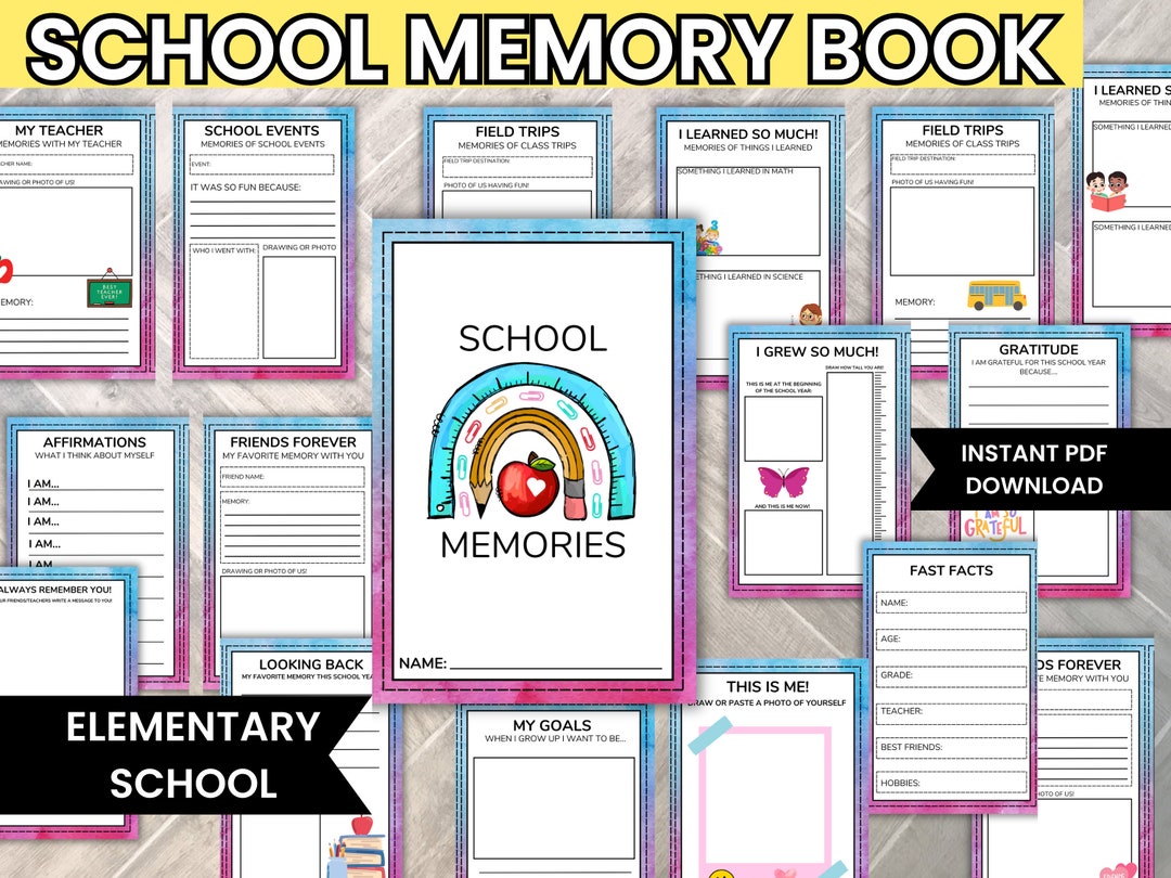 Elementary School Memory Journal INSTANT DOWNLOAD Printable End of Year ...