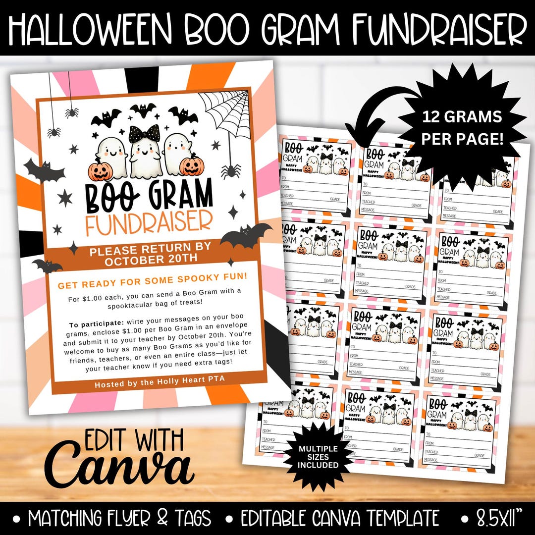 Editable Halloween Boo Gram Fundraiser Bundle, School Boo Grams Order ...