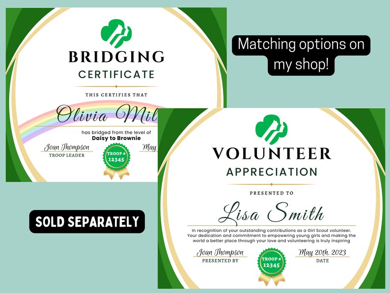 Girl Scout Leader Appreciation Certificate Template Girl - Etsy