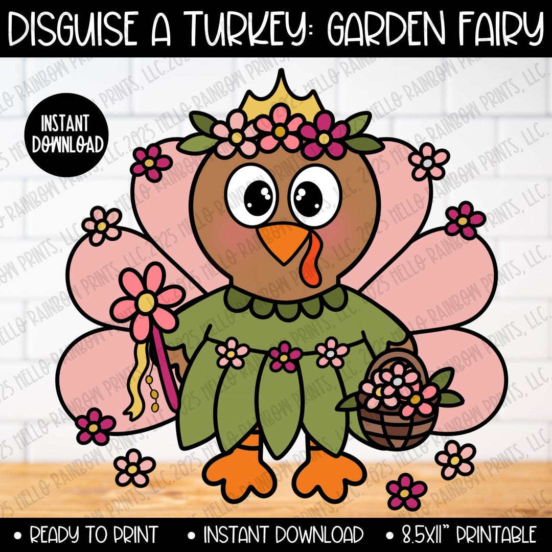 Fairy Turkey Disguise Project Printable for Girls, Garden Flower Fay ...