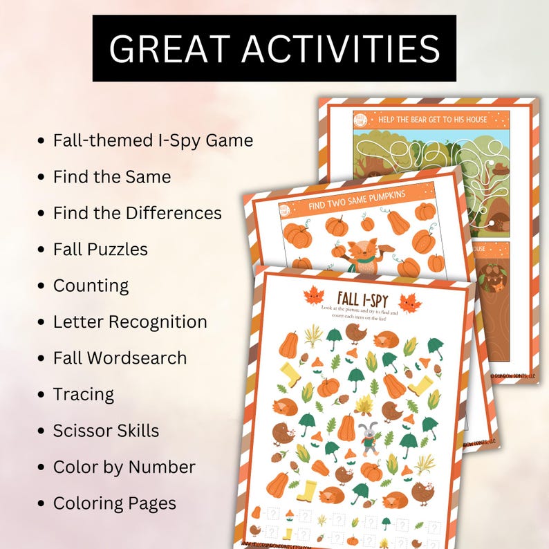 Thanksgiving Fall Kids Activities Game Bundle, Fall Preschool Prek ...