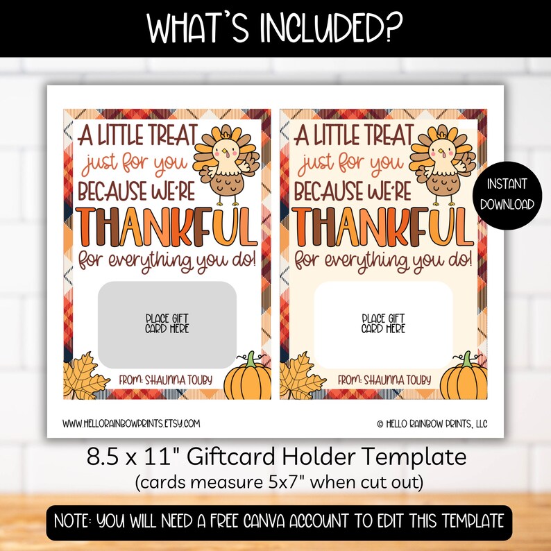 Thanksgiving Thankful for You Personalized Gift Card Holder, Thank You ...