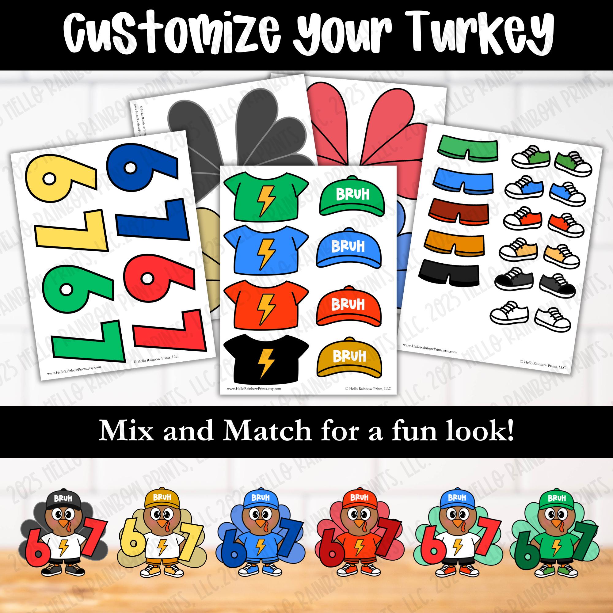 67 Bruh Six Seven Turkey Disguise Costume Craft Kit, Boys Thanksgiving ...