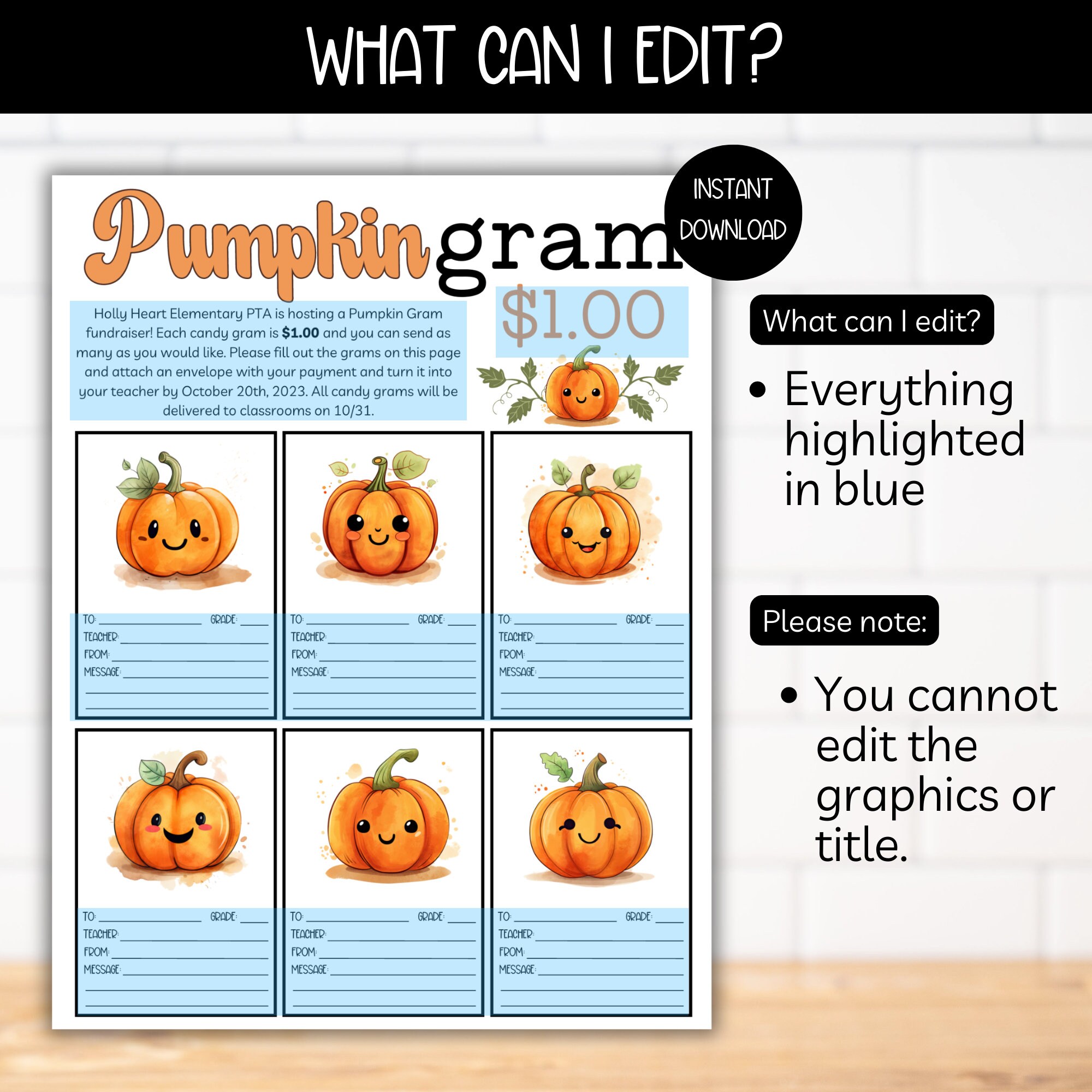 PTA PTO Boo Gram Fall Fundraiser Flyer Template, School Fundraisers ...