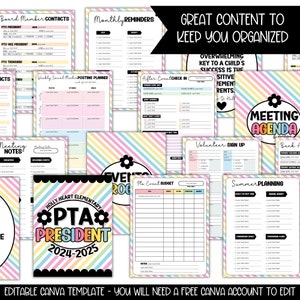 Editable PTO President Planner Canva BUNDLE, Membership Forms ...