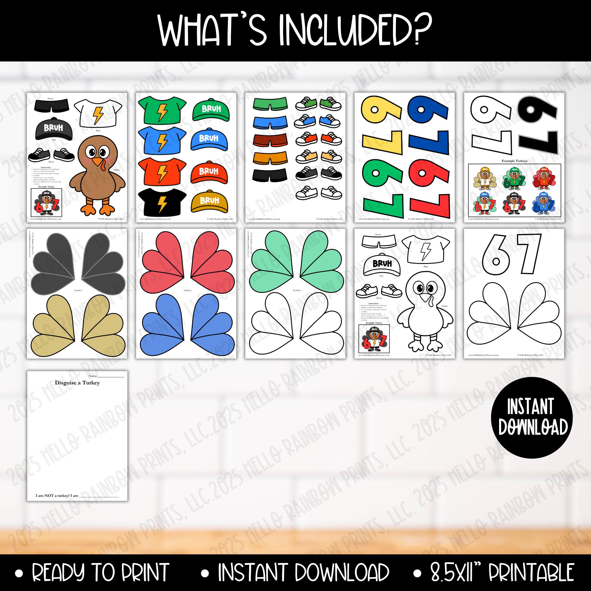 67 Bruh Six Seven Turkey Disguise Costume Craft Kit, Boys Thanksgiving ...