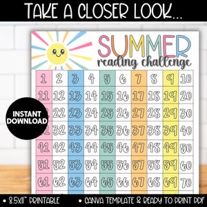 Summer Reading Log Challenge Chart for Kids, Reading Reward System ...