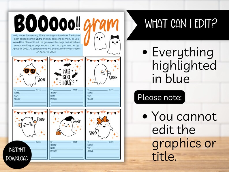 PTA PTO Boo Gram Fundraiser Flyer Template, School Fundraiser Ideas ...