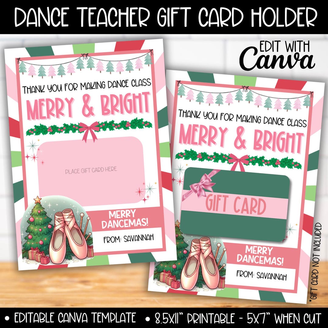 Dance Teacher Ballet Christmas Gift Card Holder, Editable Holiday Dance ...