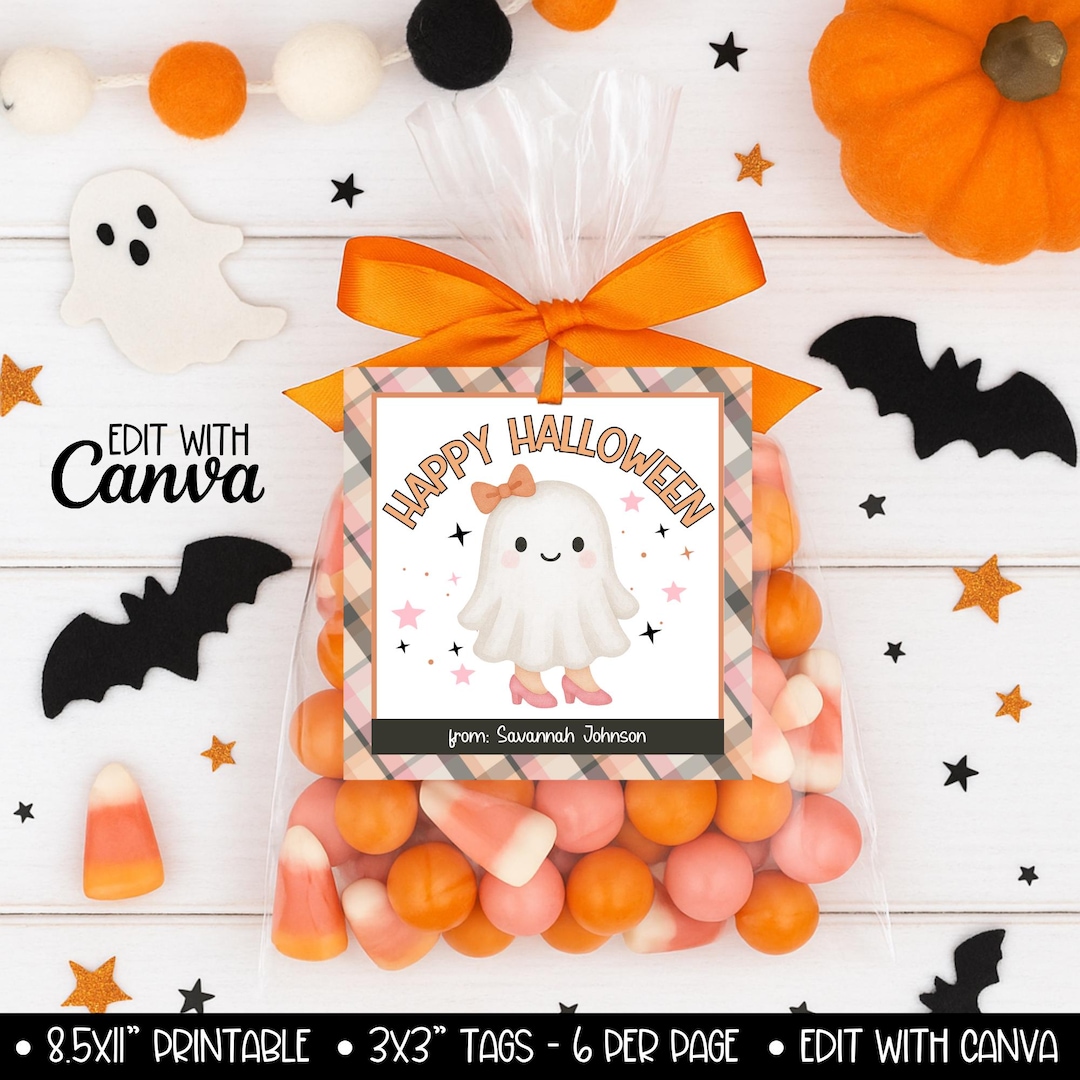 Halloween Girl Ghost Gift Tags: Goody Bag Tag Printables for Office ...