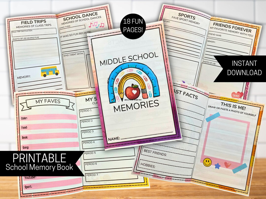 Middle School Memory Journal | INSTANT DOWNLOAD Printable 8th Grade ...
