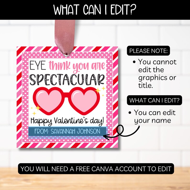 Valentine's Day Heart Sunglasses Treat Goody Bag Tag Card, Pink Boys ...