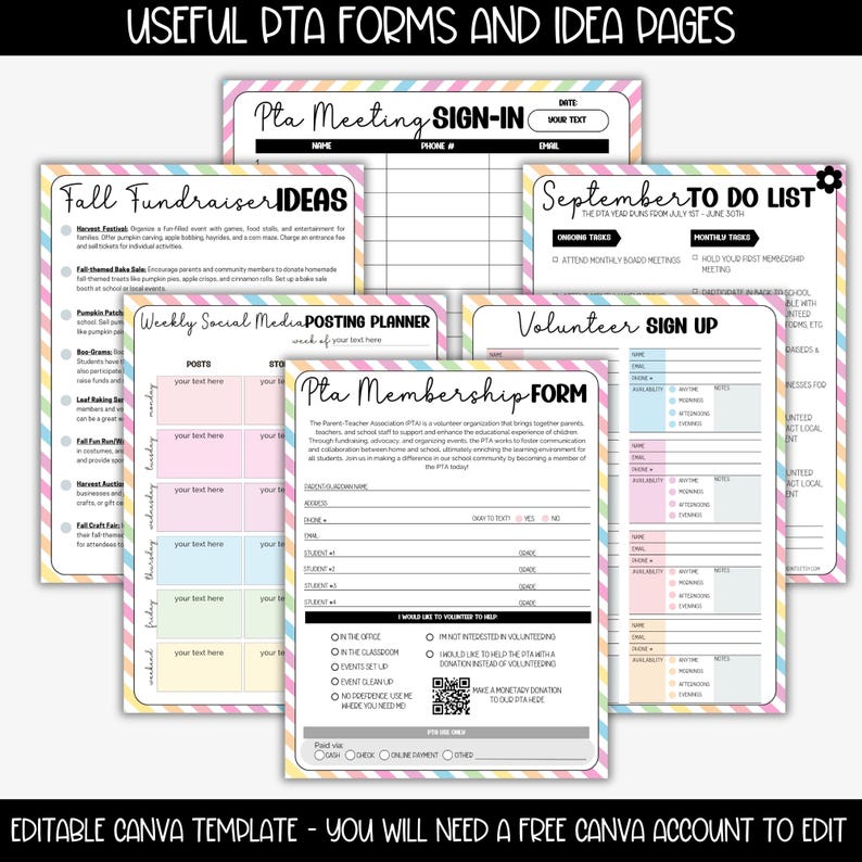 Editable PTA President Planner Canva Bundle, Back to School Organizer ...