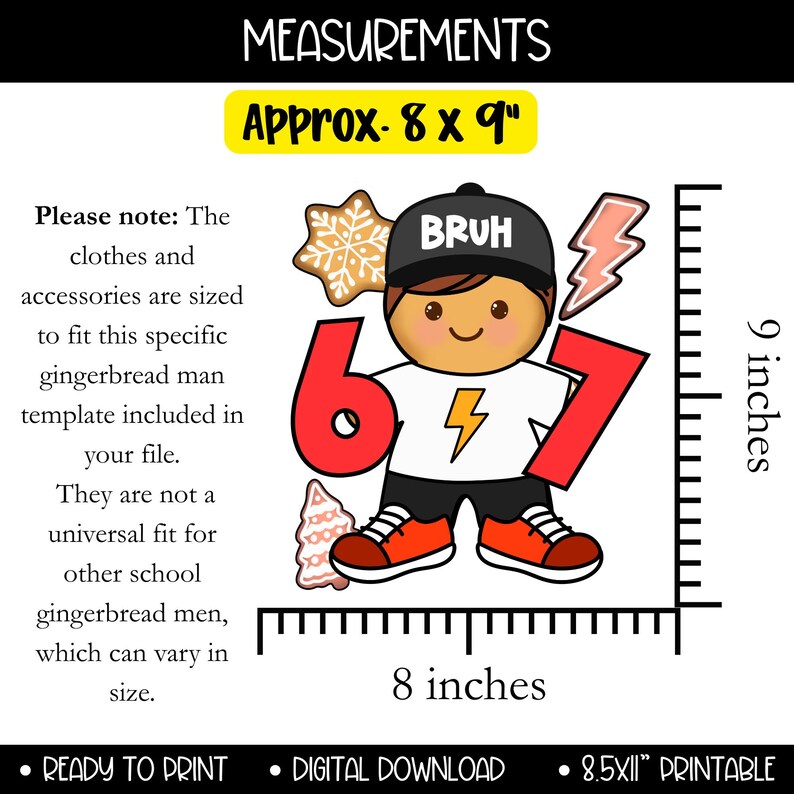 Six Seven Gingerbread Man Disguise Printable Craft Kit, 67 Bruh Costume ...