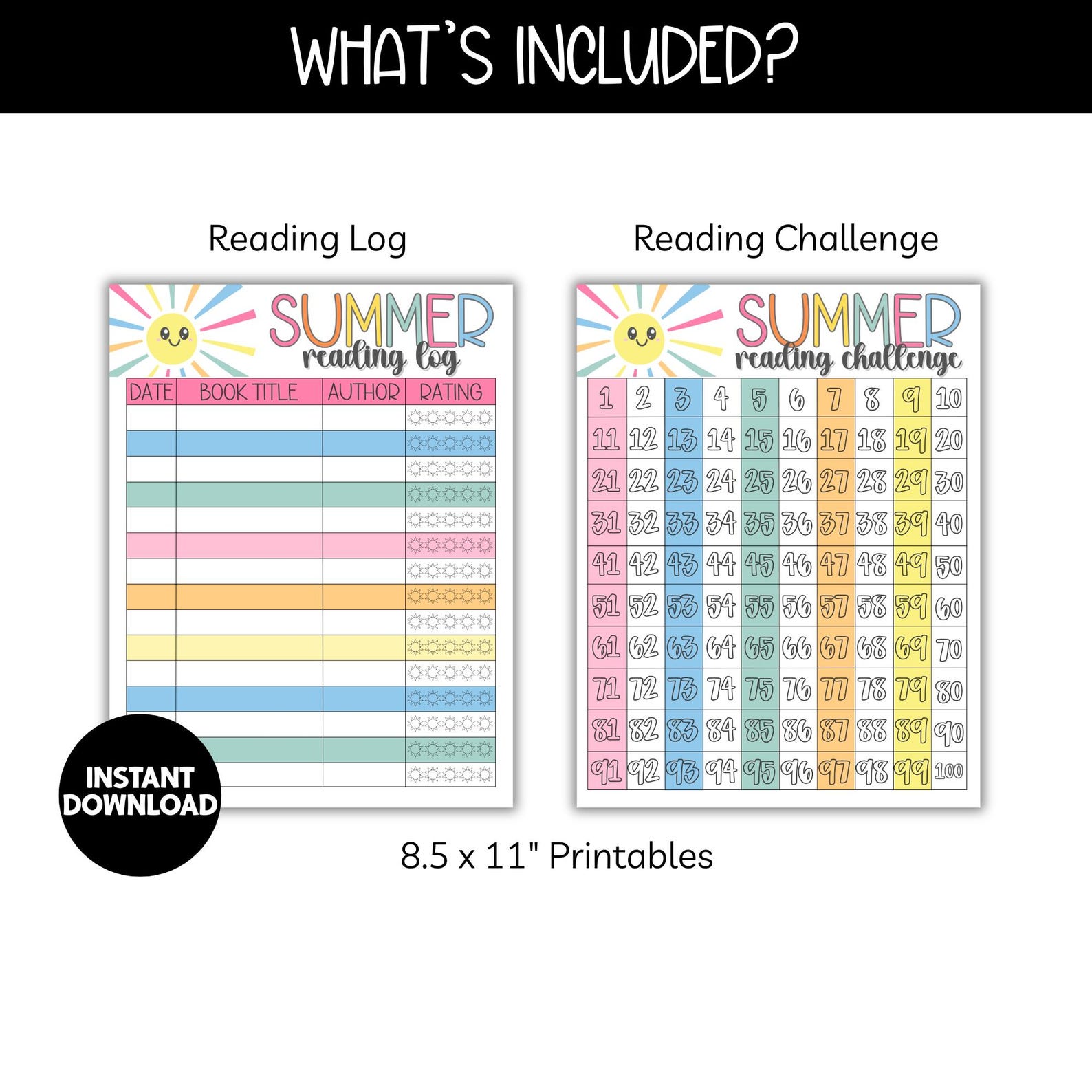 Summer Reading Log Challenge Chart for Kids, Reading Reward System ...