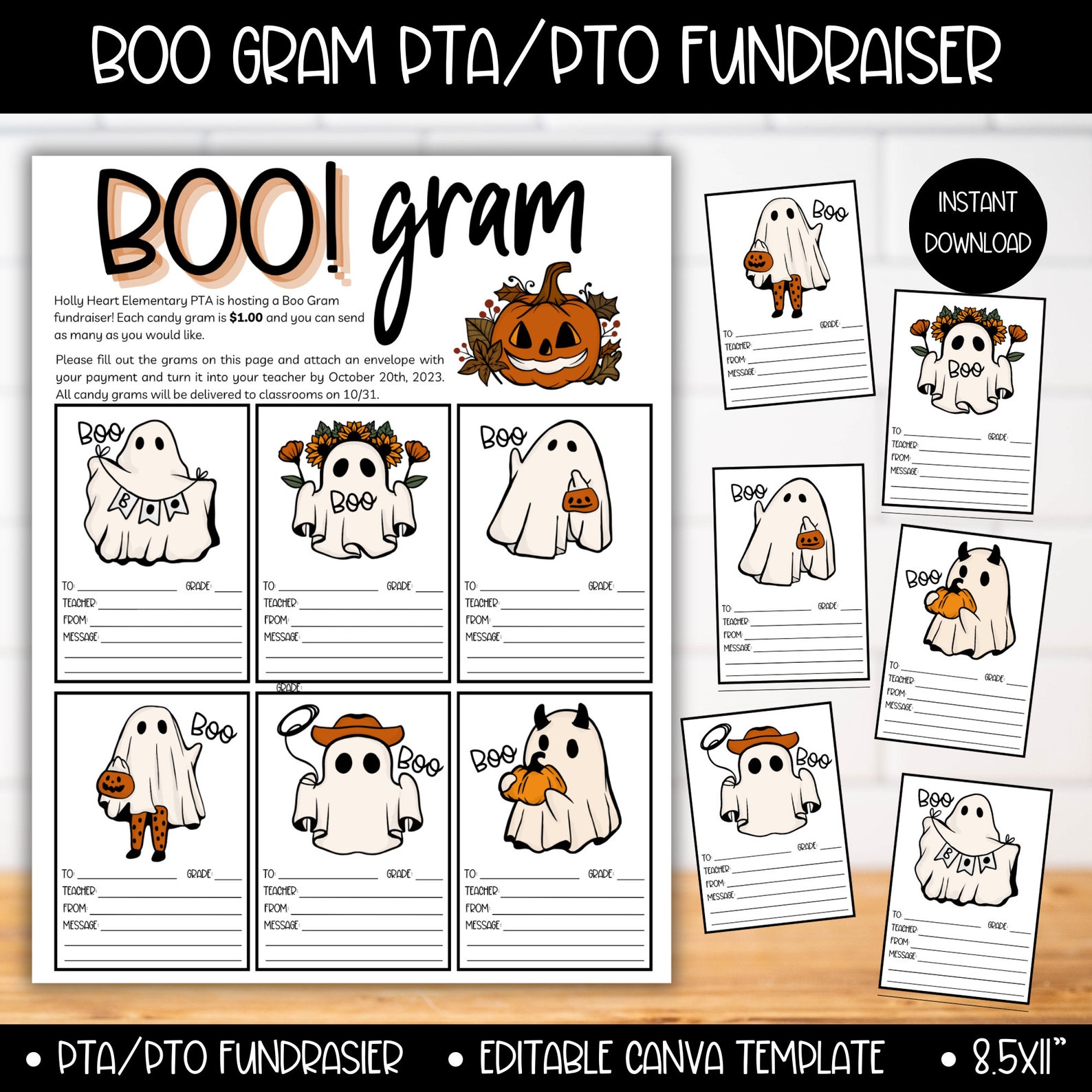 PTA PTO Spooky Boo Gram Fundraiser Flyer Template, School Fundraiser ...