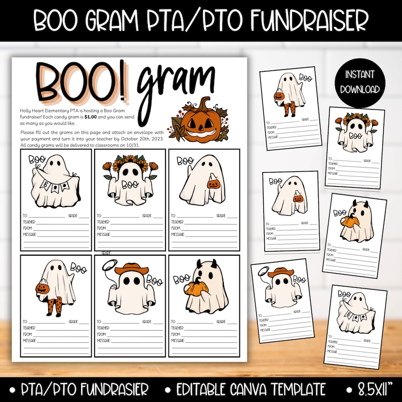 PTA PTO Spooky Boo Gram Fundraiser Flyer Template, School Fundraiser Form Ideas, Retro Halloween ...